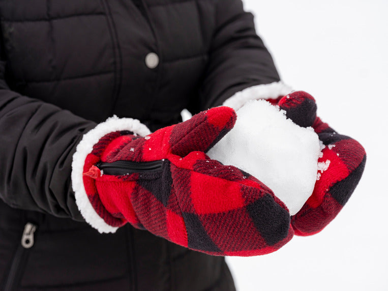 Sherpa Lined Fleece Mittens with Zipper Pocket