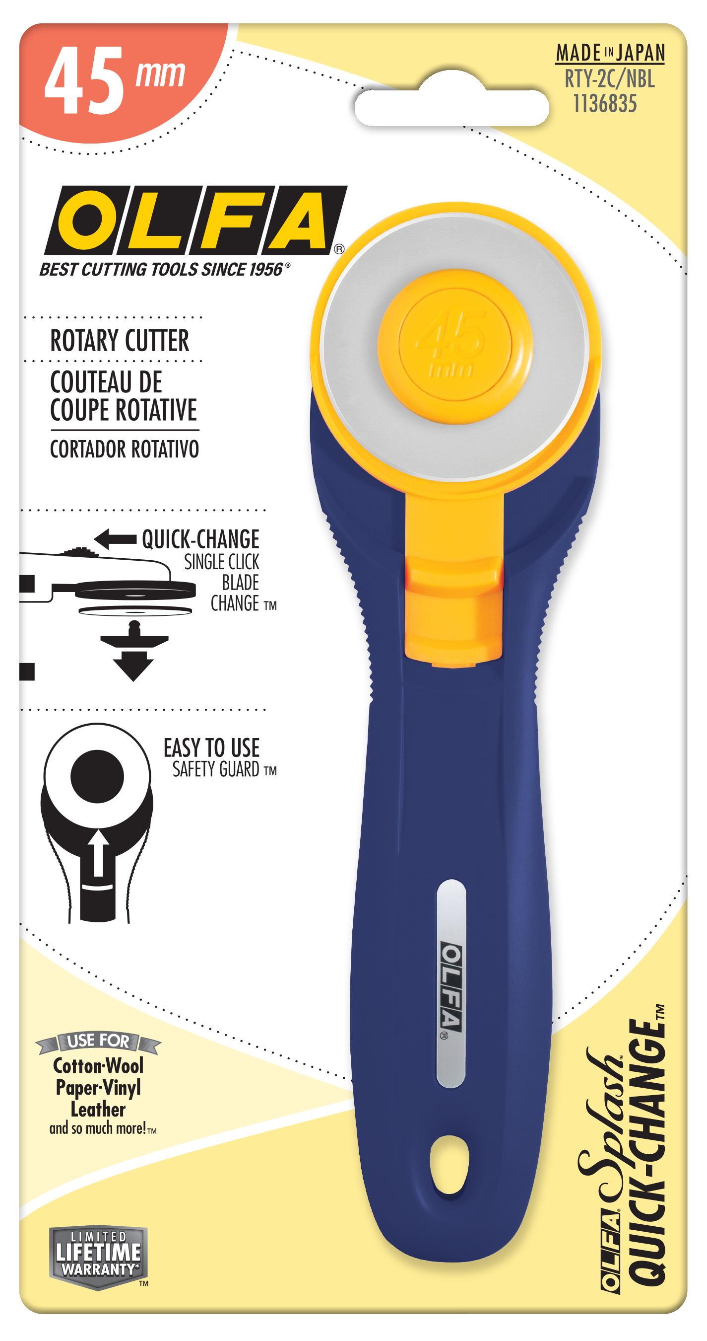 OLFA RTY-2C/NBL Easy, Quick-Change 45mm Rotary Cutter, Navy – OLFA.com